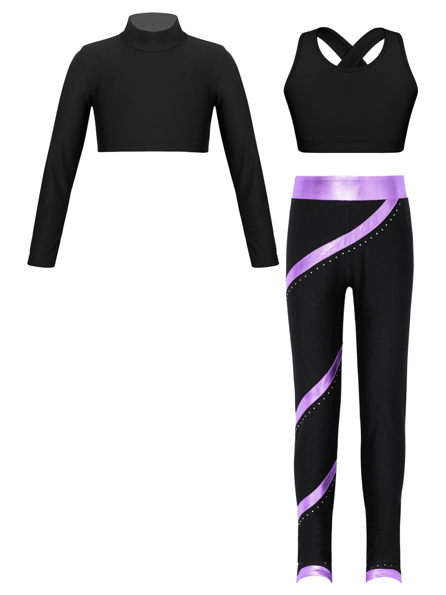 YEAHDOR Kids Girls Sports Outfit Long Sleeve Crop Top with Vest ...