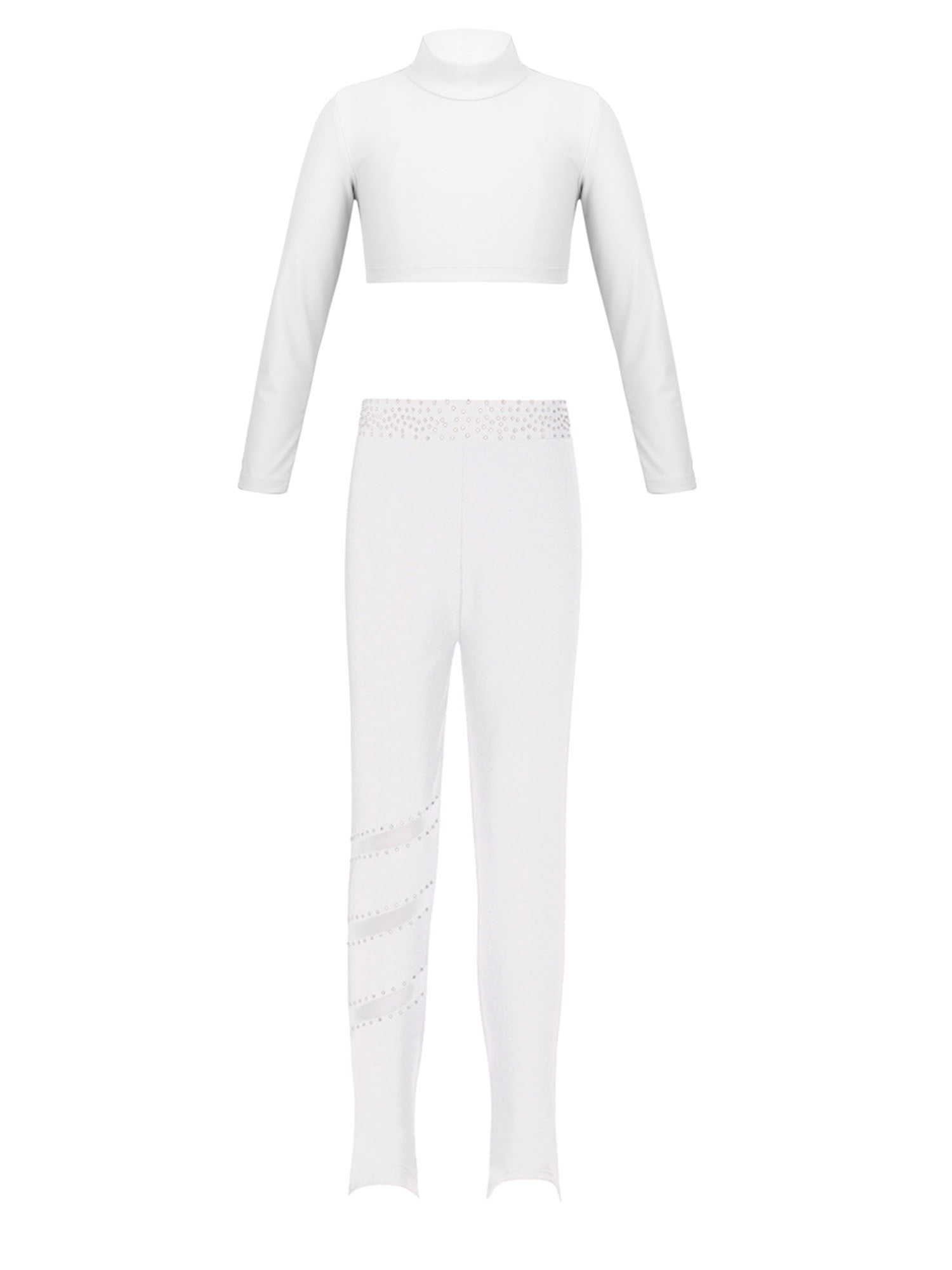 YEAHDOR Kids Girls Sports Suit Long Sleeve Crop Top with Shiny ...