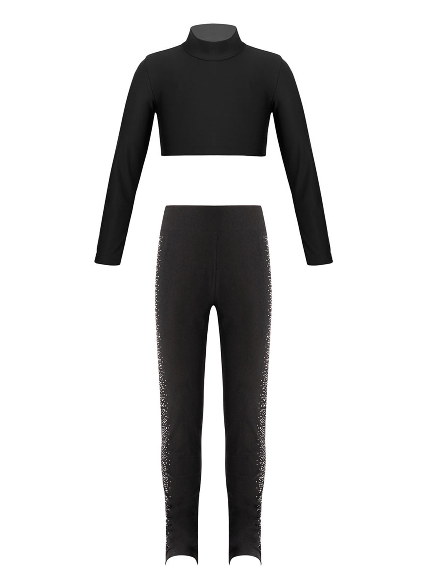 YEAHDOR Kids Girls Sports Suit Long Sleeve Crop Top with Shiny ...