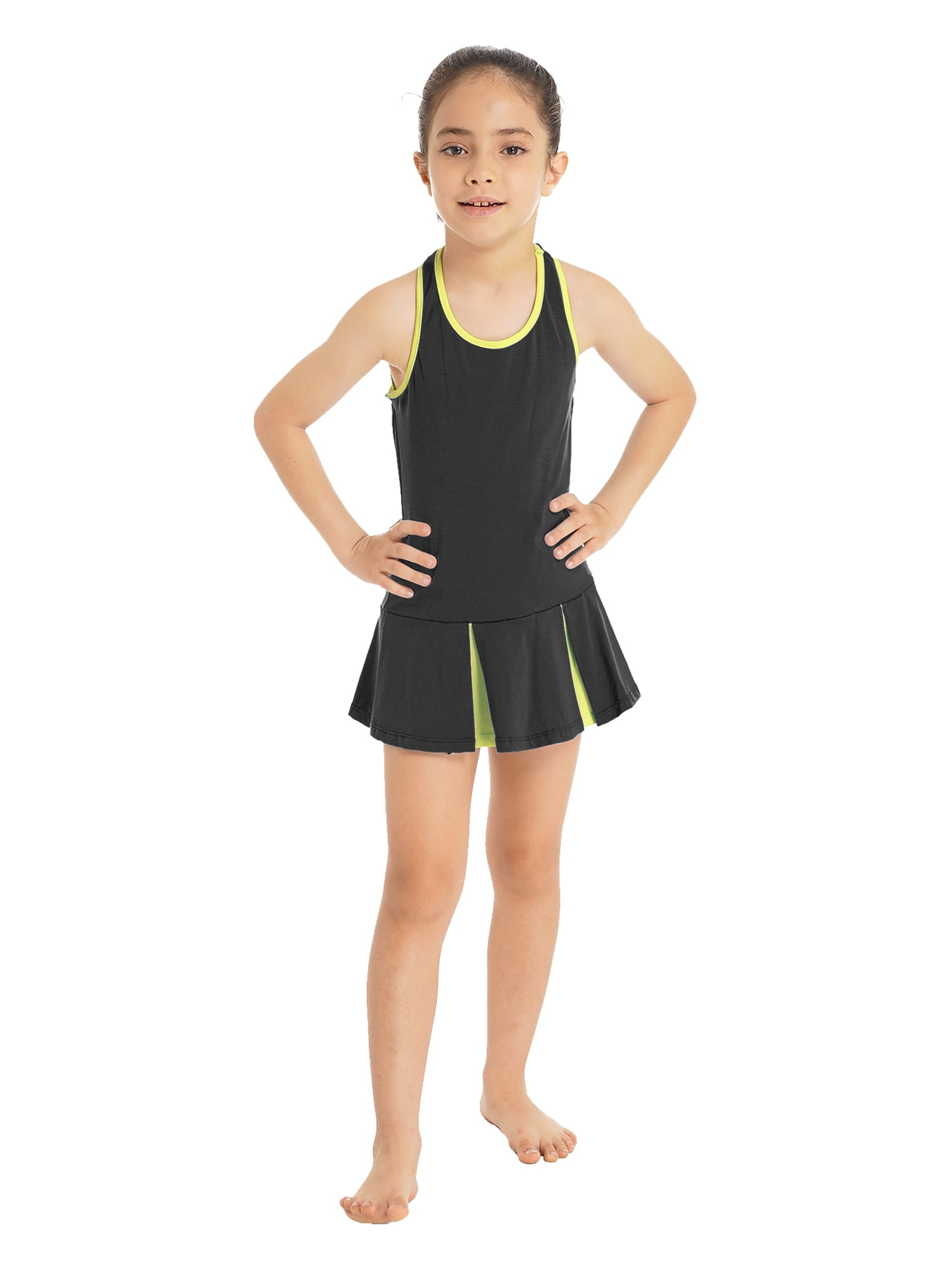 YEAHDOR Kids Girls Sports Suit Outfit Dress with Shorts Gym Running ...