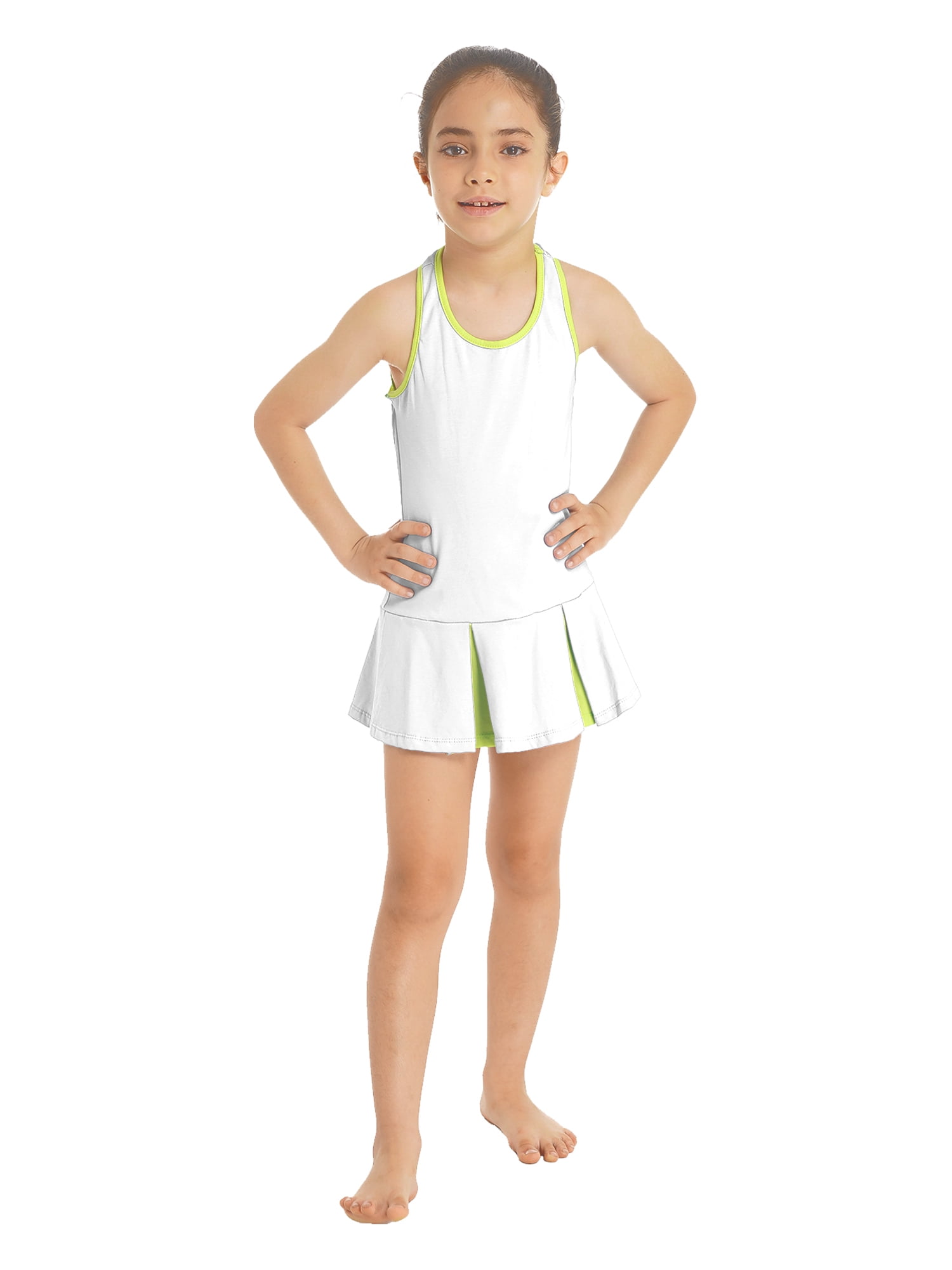 YEAHDOR Kids Girls Sports Suit Outfit Dress with Shorts Gym Running ...