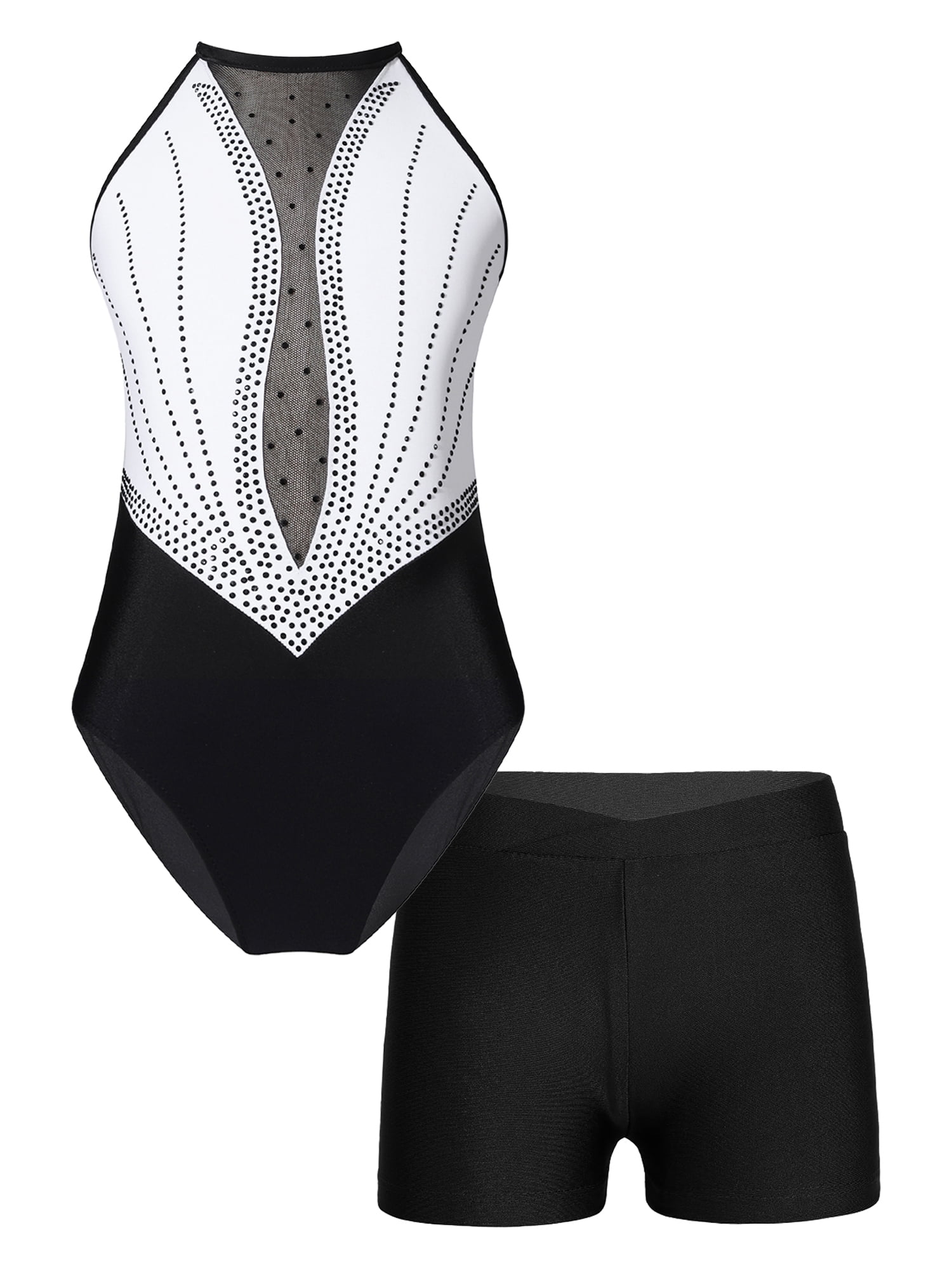 YEAHDOR Kids Girls Strappy Back Leotard with Shorts Athletic Workout ...