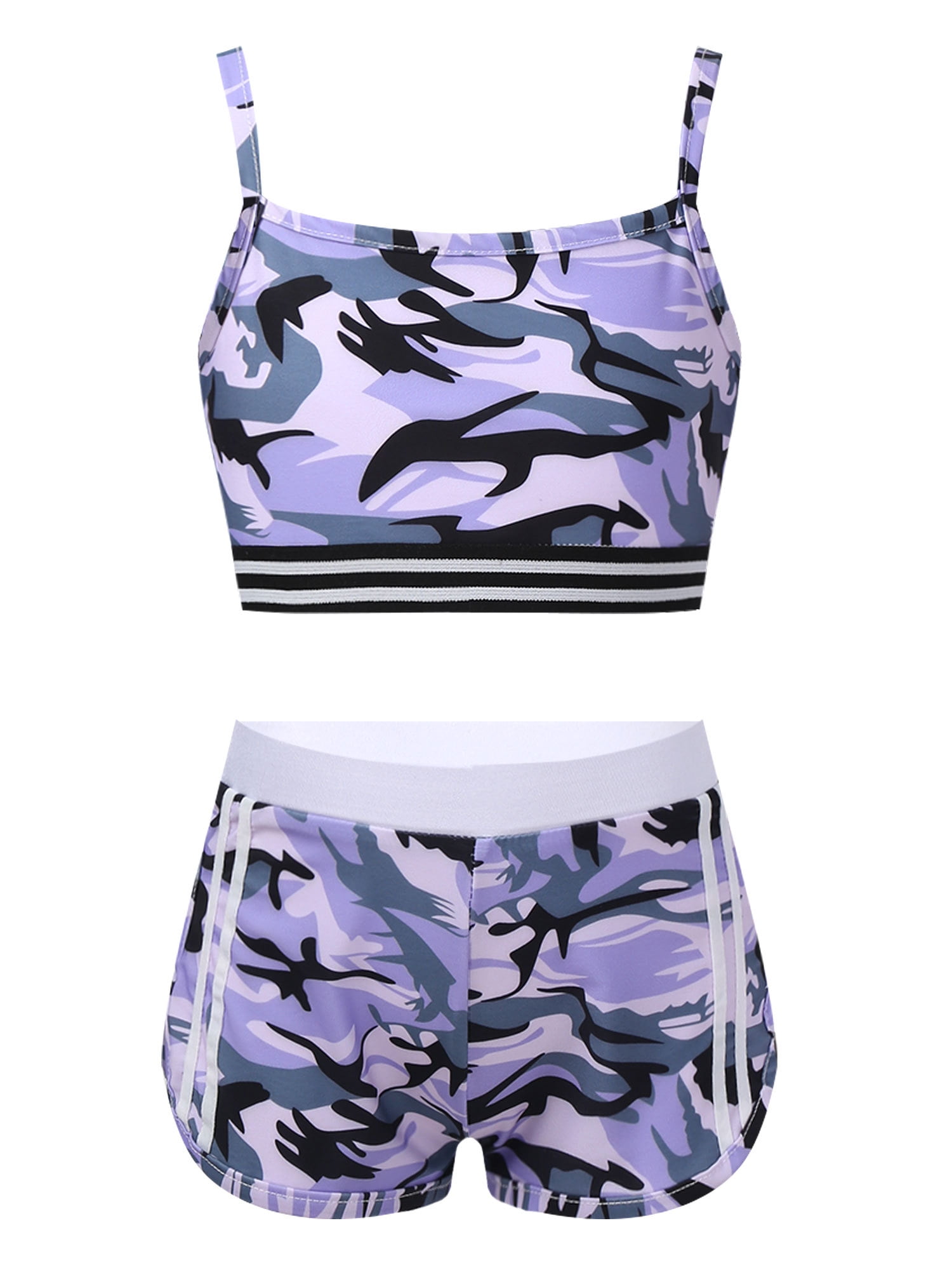 YEAHDOR Kids Girls Two Piece Dance Outfit Set Crop Top with Shorts ...