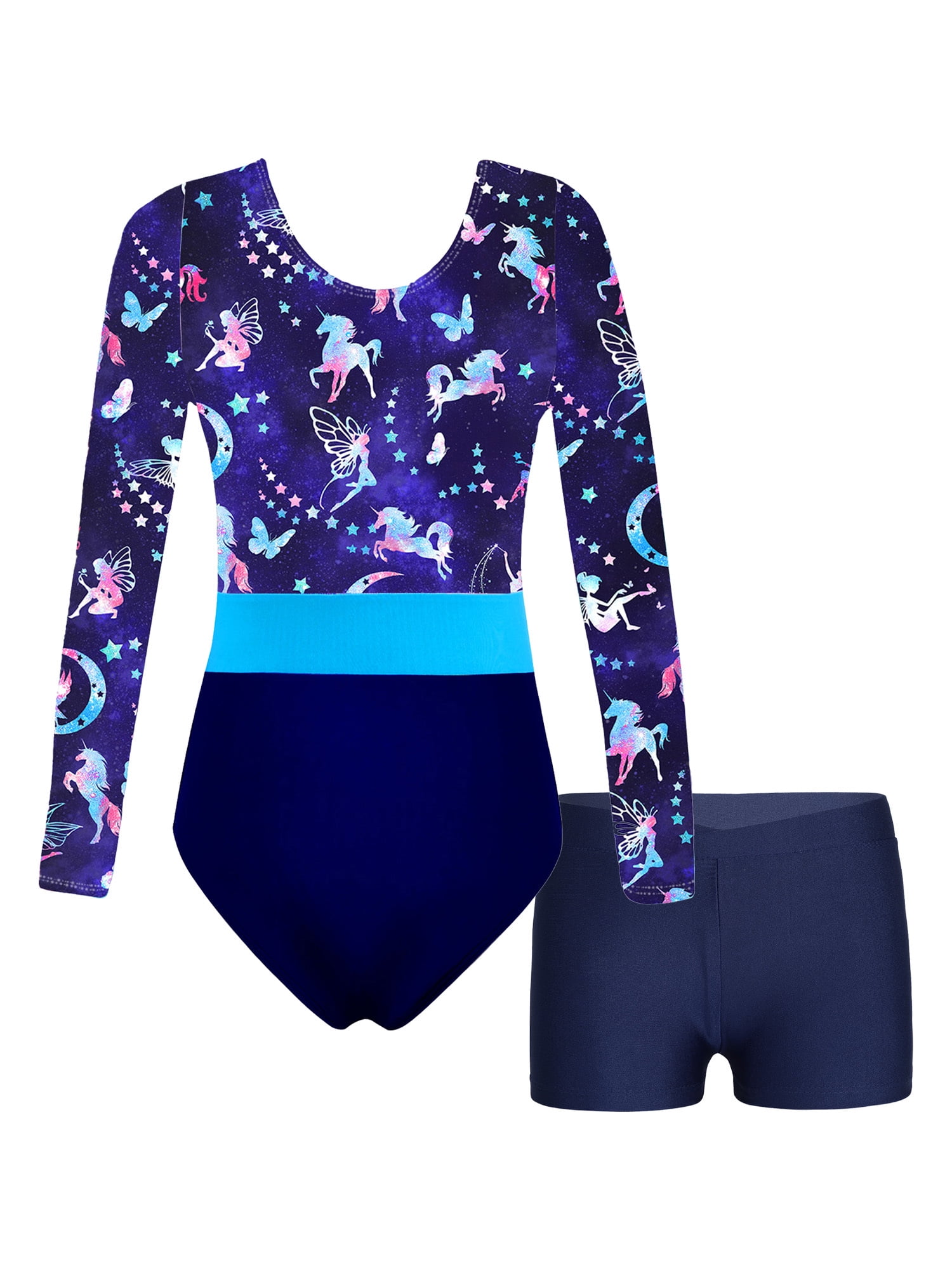 Yeahdor Long Sleeve Gymnastics Leotard With Shorts For Girls 2pcs