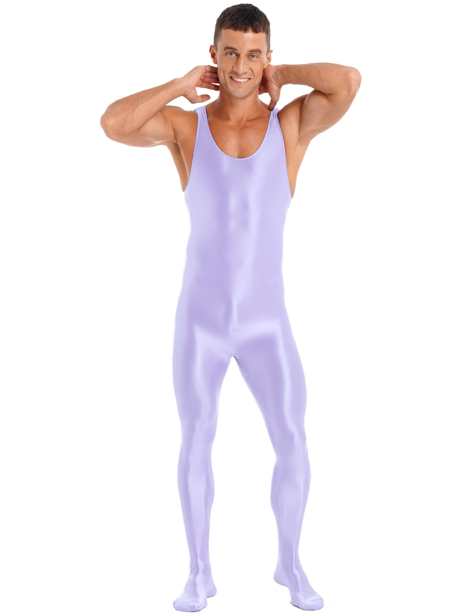 YEAHDOR Mens Glossy Full Body Unitard Sleeveless Gym Sports Wrestling ...