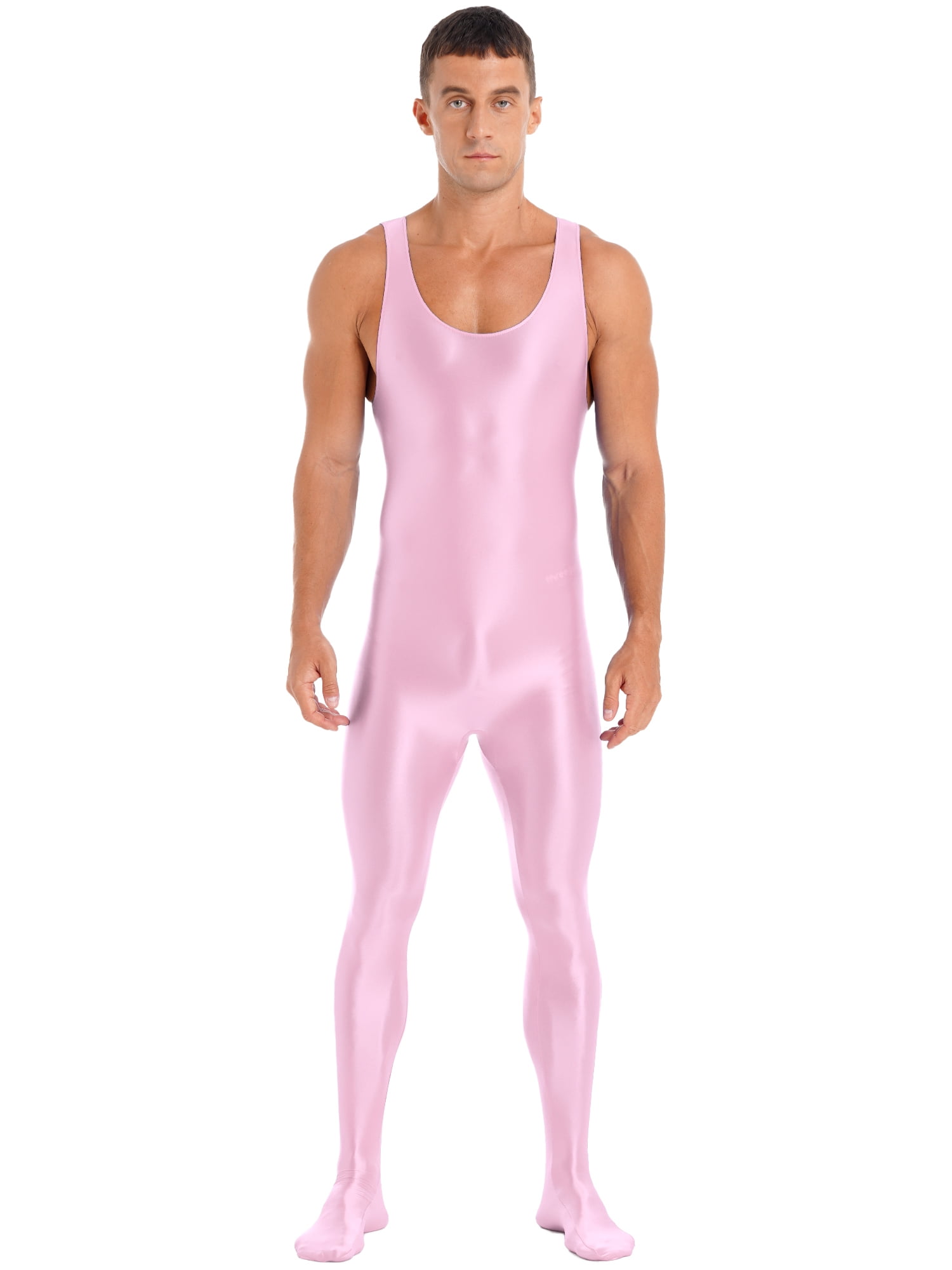 YEAHDOR Mens Glossy Full Body Unitard Sleeveless Gym Sports Wrestling ...