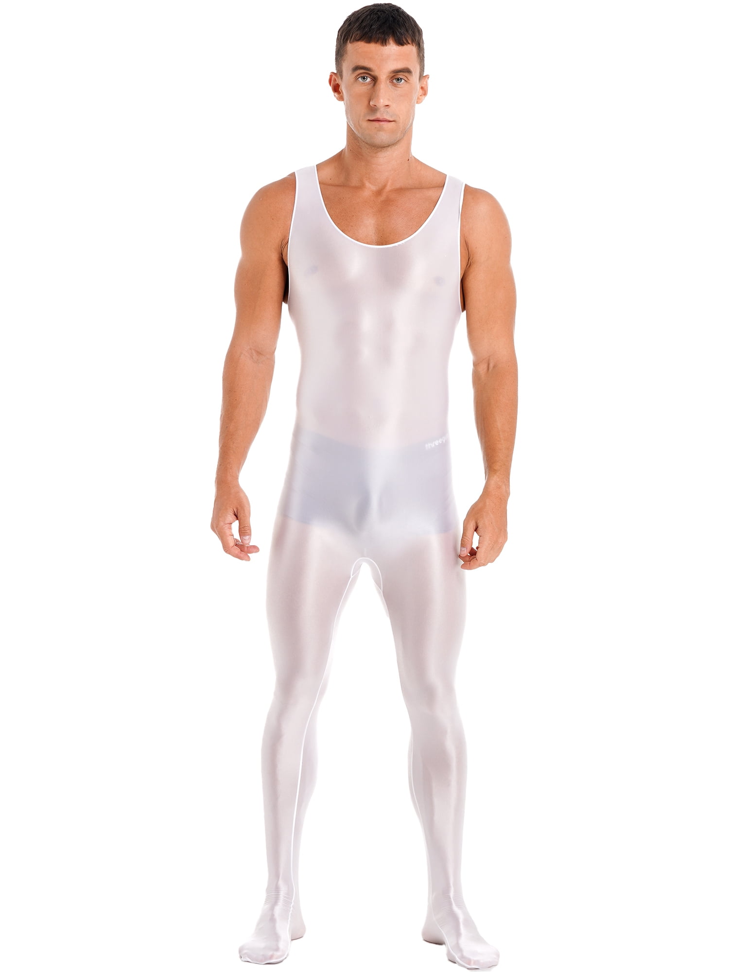 YEAHDOR Mens Glossy Full Body Unitard Sleeveless Gym Sports Wrestling ...
