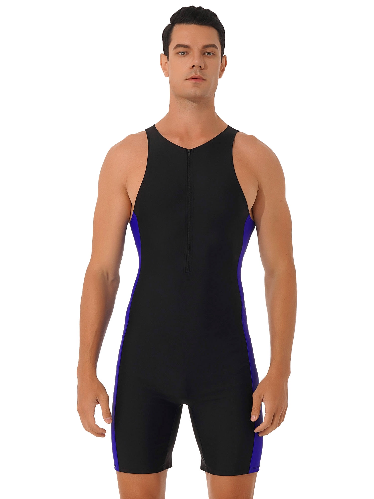 YEAHDOR Mens One-Piece Swimwear Sleeveless Front Zipper Swimming ...
