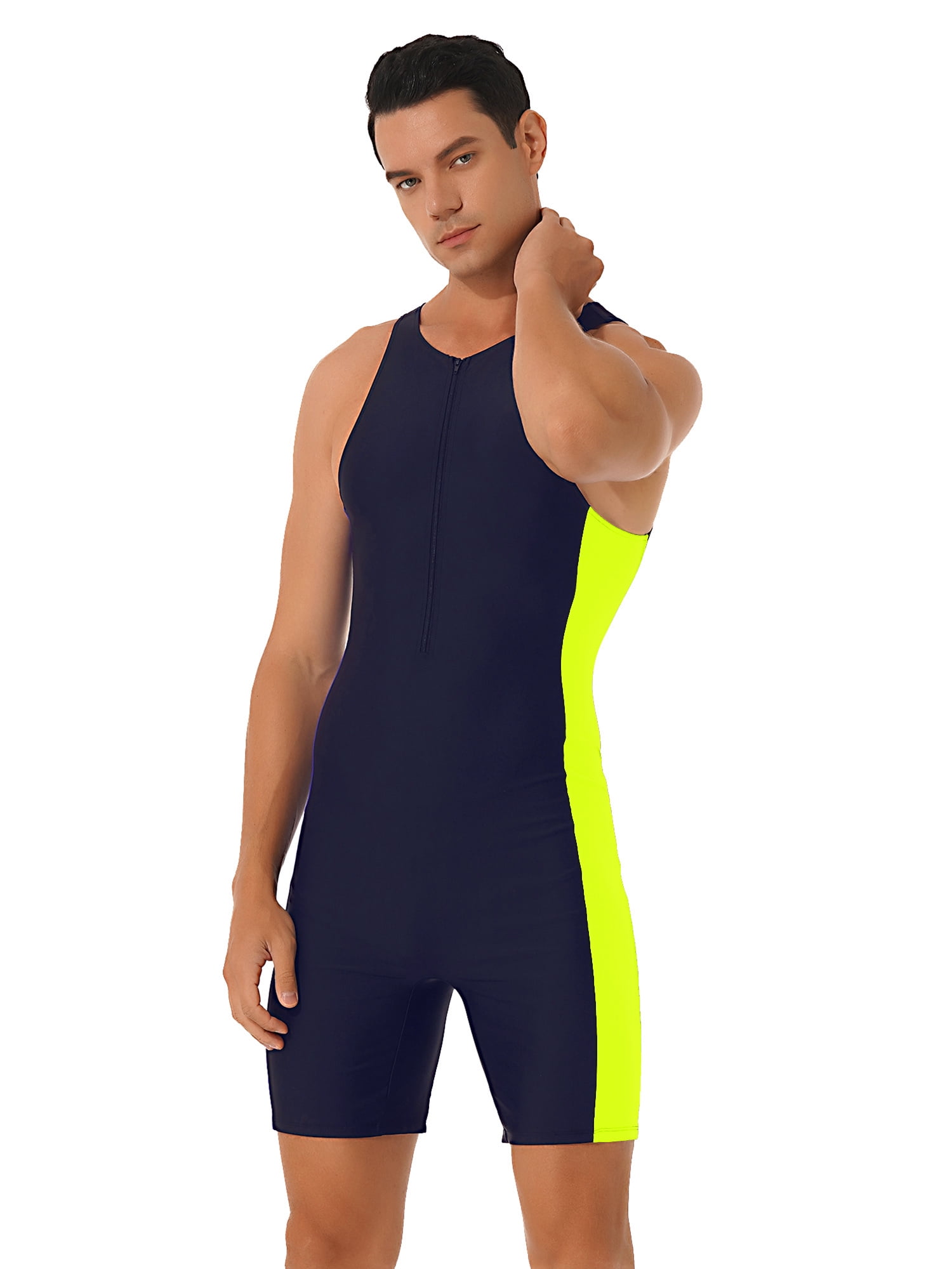 YEAHDOR Mens One-Piece Swimwear Sleeveless Front Zipper Swimming ...