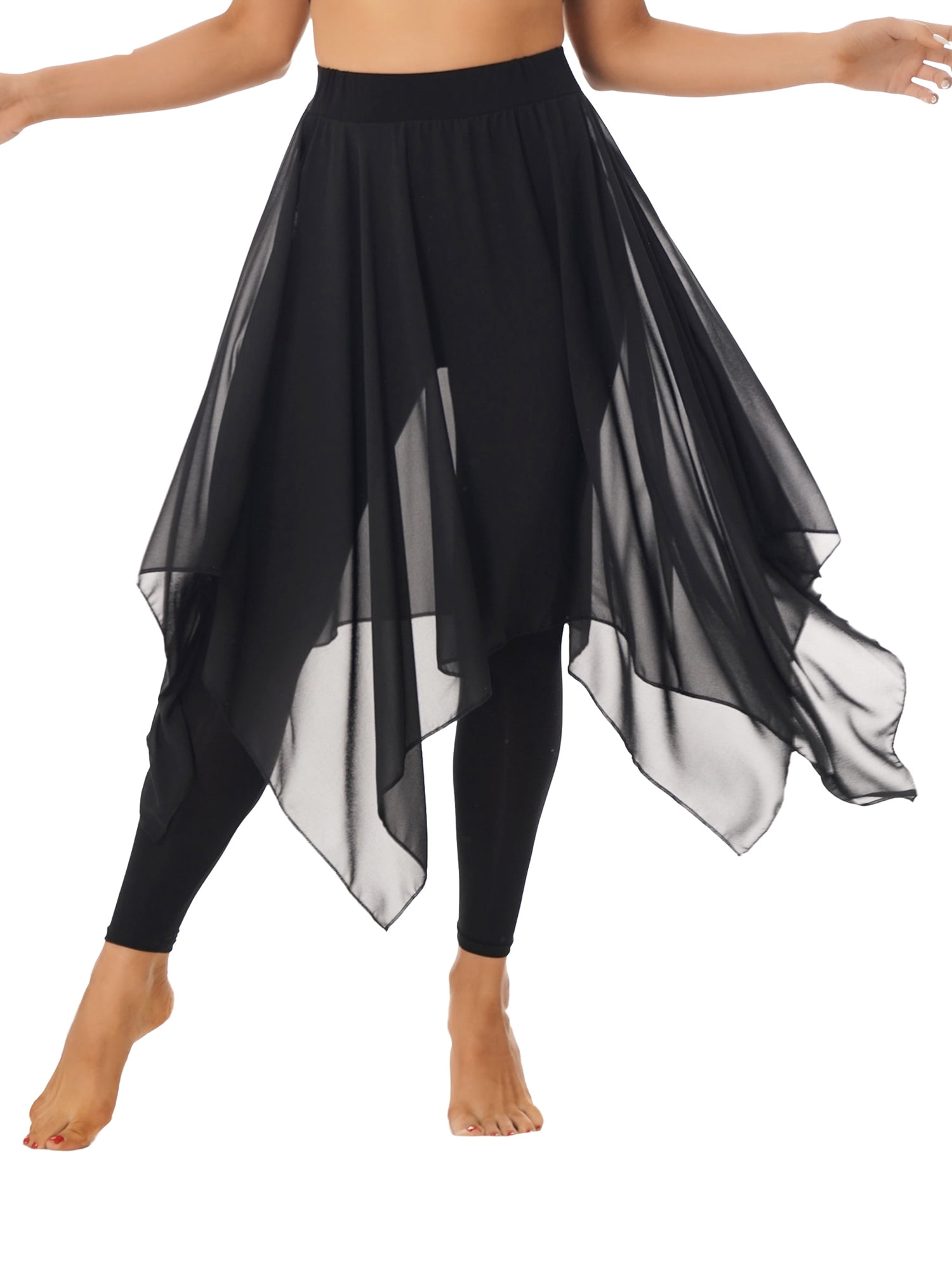 YEAHDOR Womens Chiffon Asymmetrical Long Dance Skirt Swing Belly Dance ...