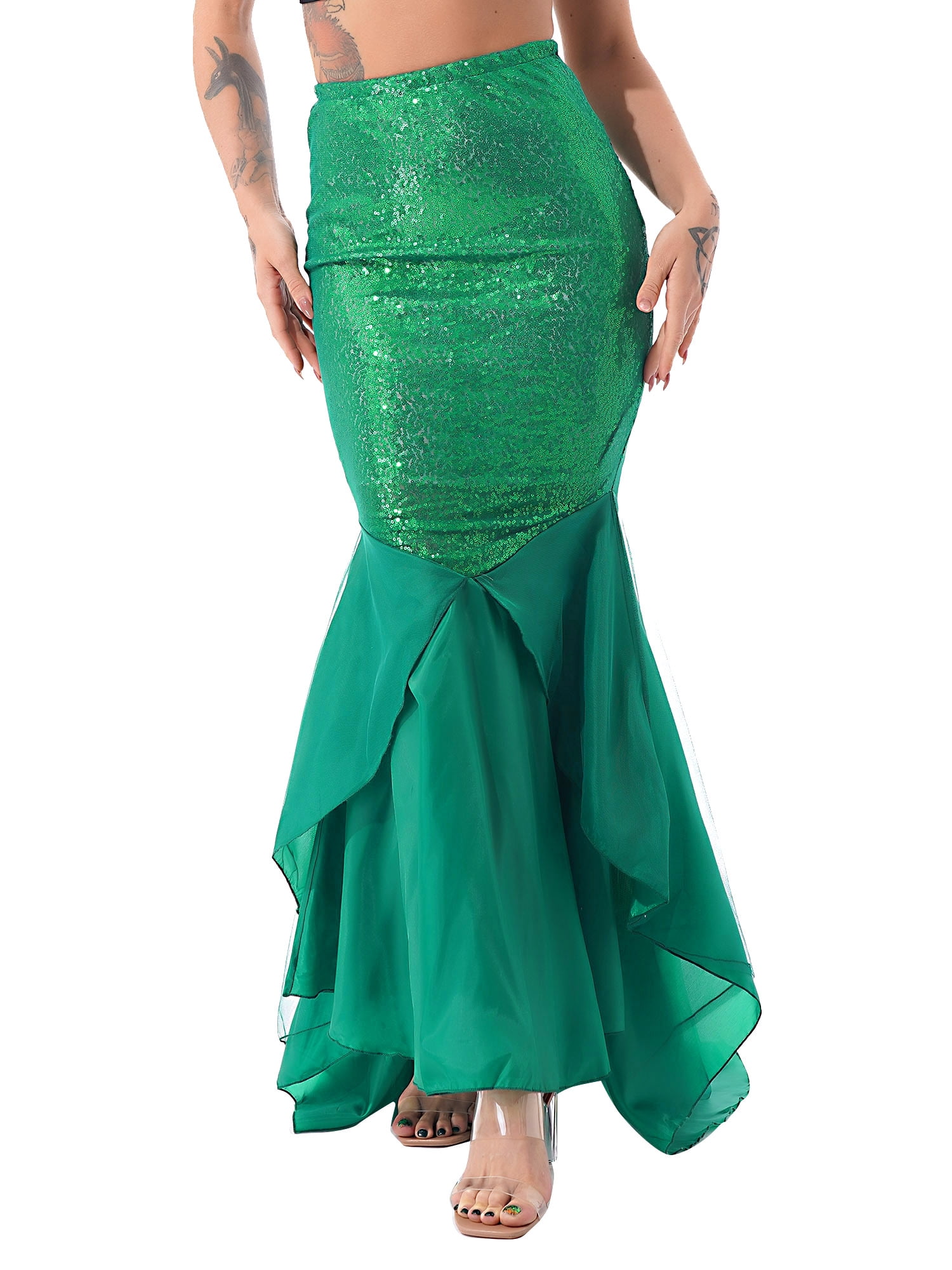 YEAHDOR Womens Fish Tail Skirt Ladies Halloween Carnival Long Mermaid ...