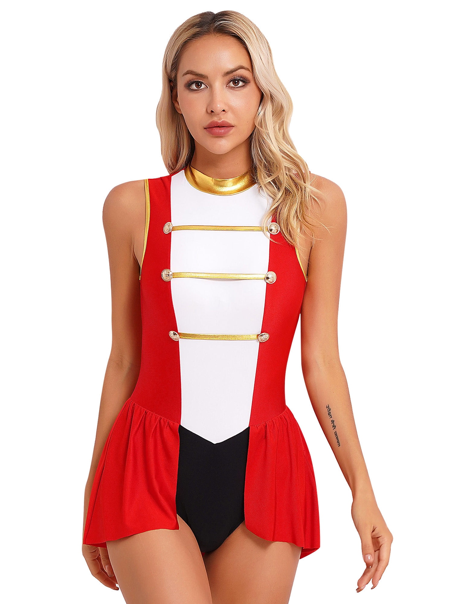 Yeahdor Womens Halloween Circus Ringmaster Costume Bodysuit Clown Fancy