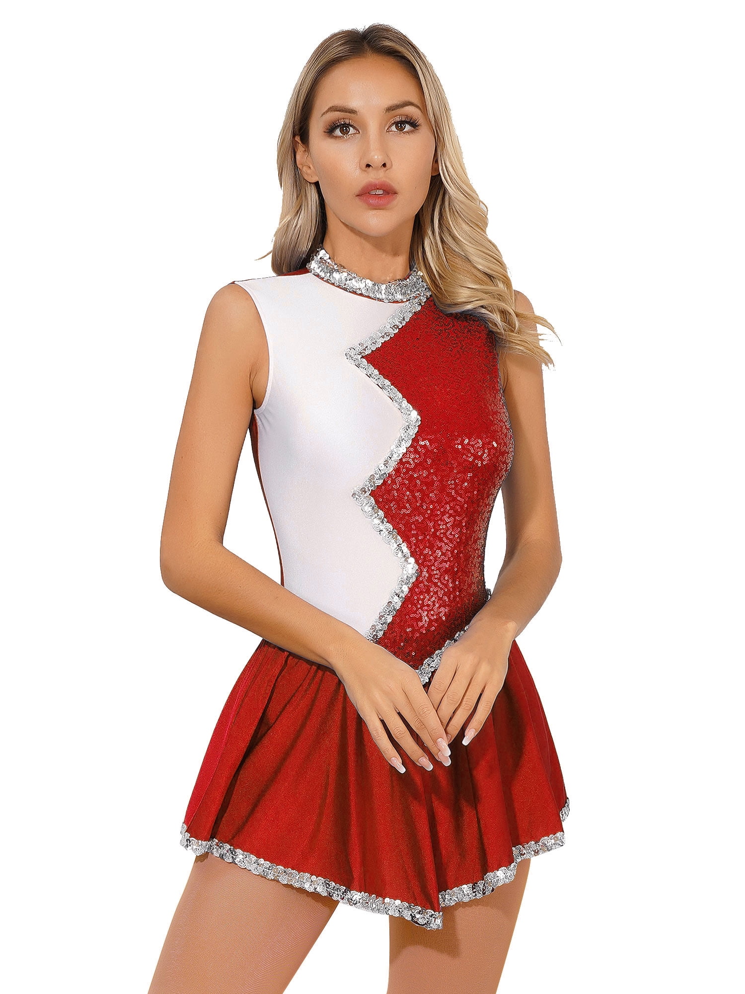 YEAHDOR Womens Ice Skating Dress Sparkle Sequins Cheer Leader Uniform ...