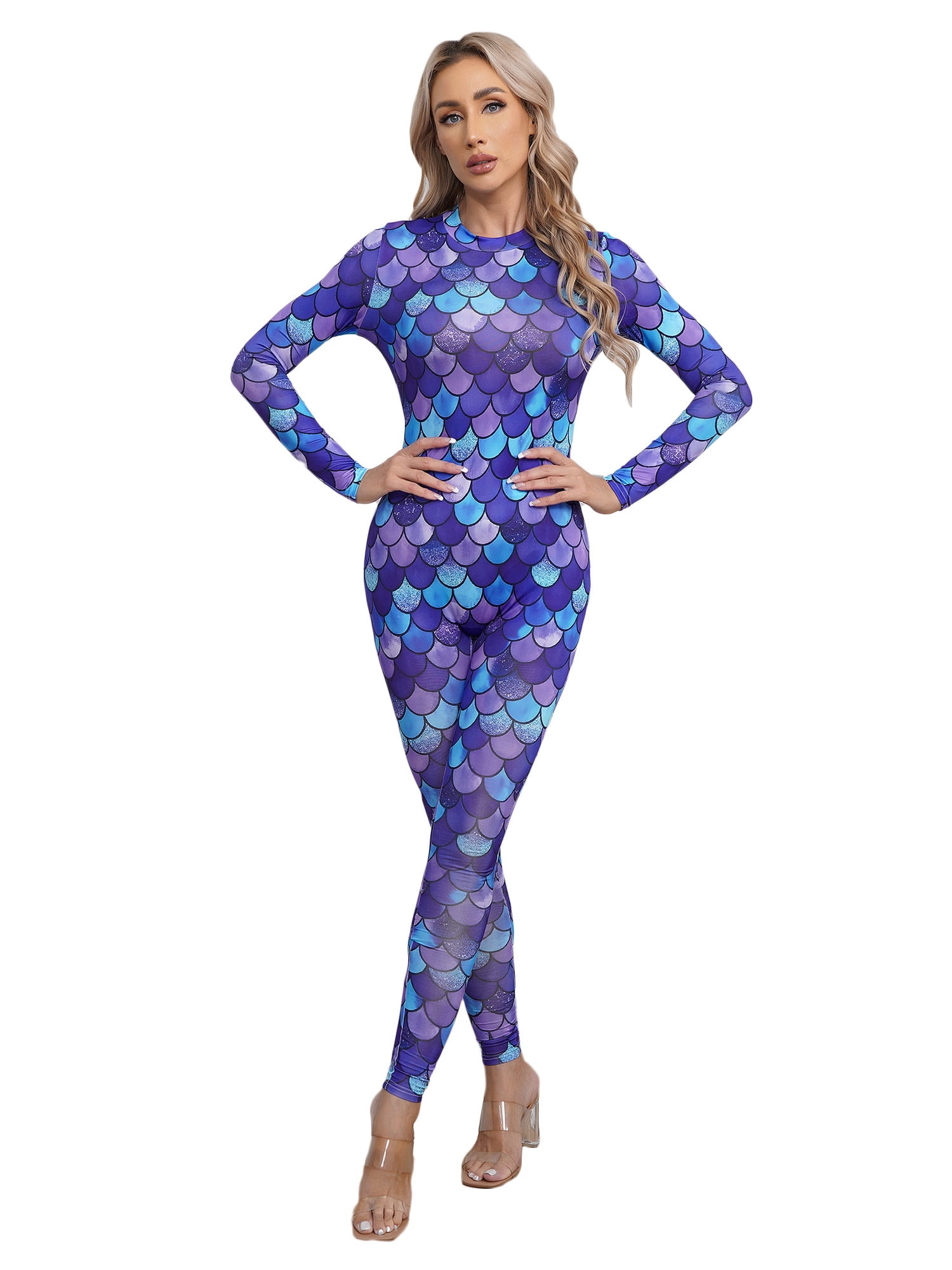 YEAHDOR Womens Mermaid Cosplay Costume Fish Scale Print Full Body ...