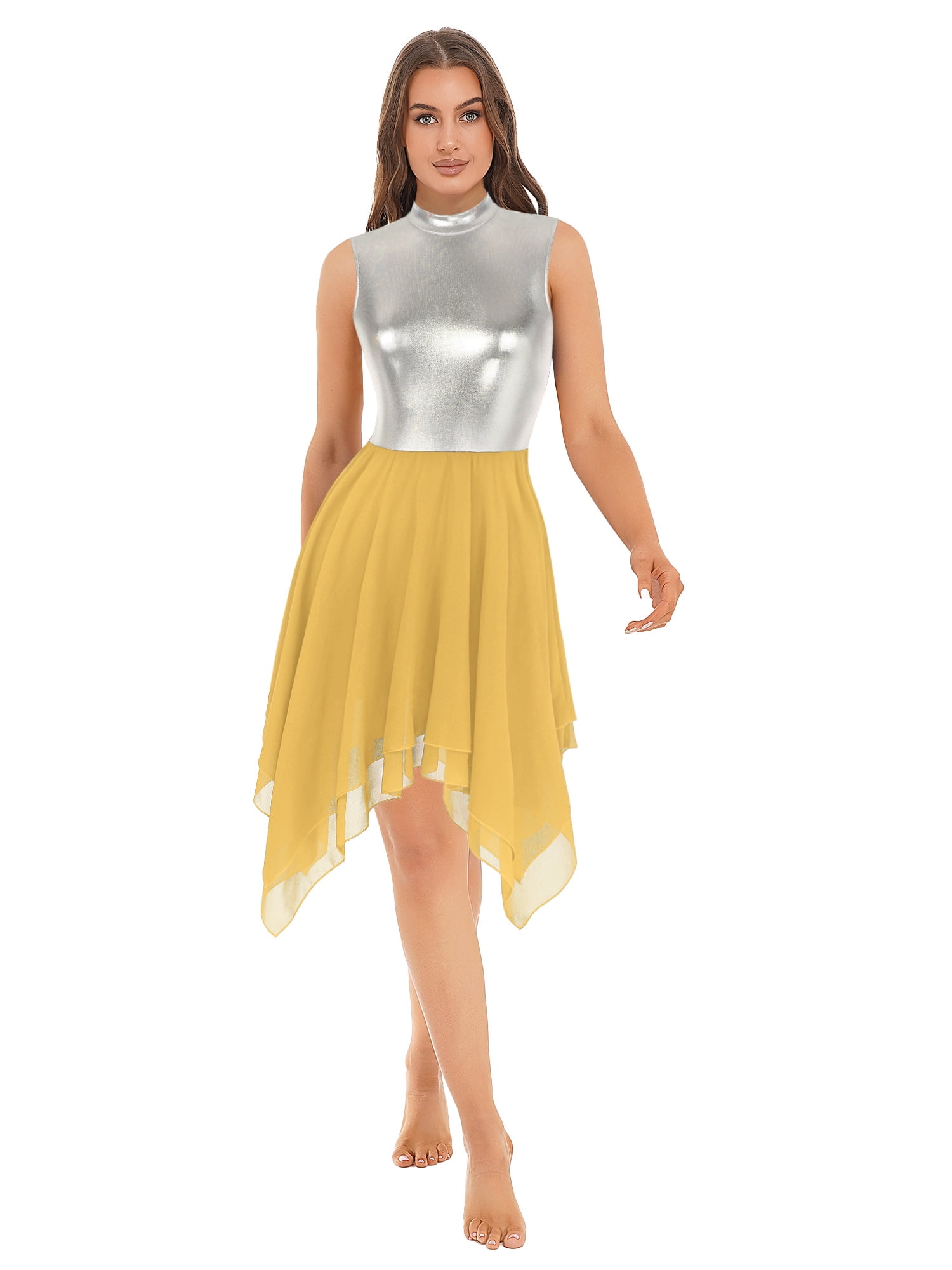 YEAHDOR Womens Metallic Lyrical Dance Costume Praise Tunic Overlay ...