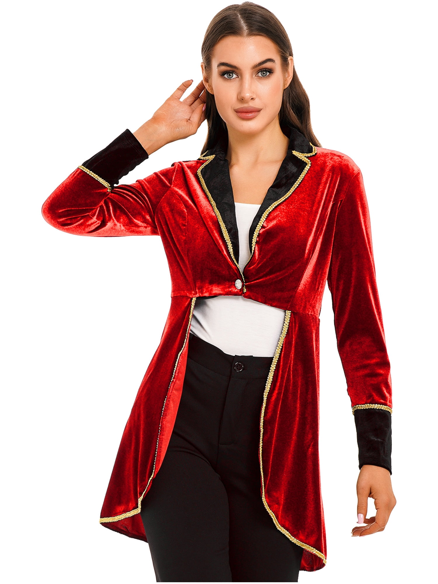 YEAHDOR Womens Showman Tailcoat Costume Circus Ringmaster Tuxedo Jacket ...