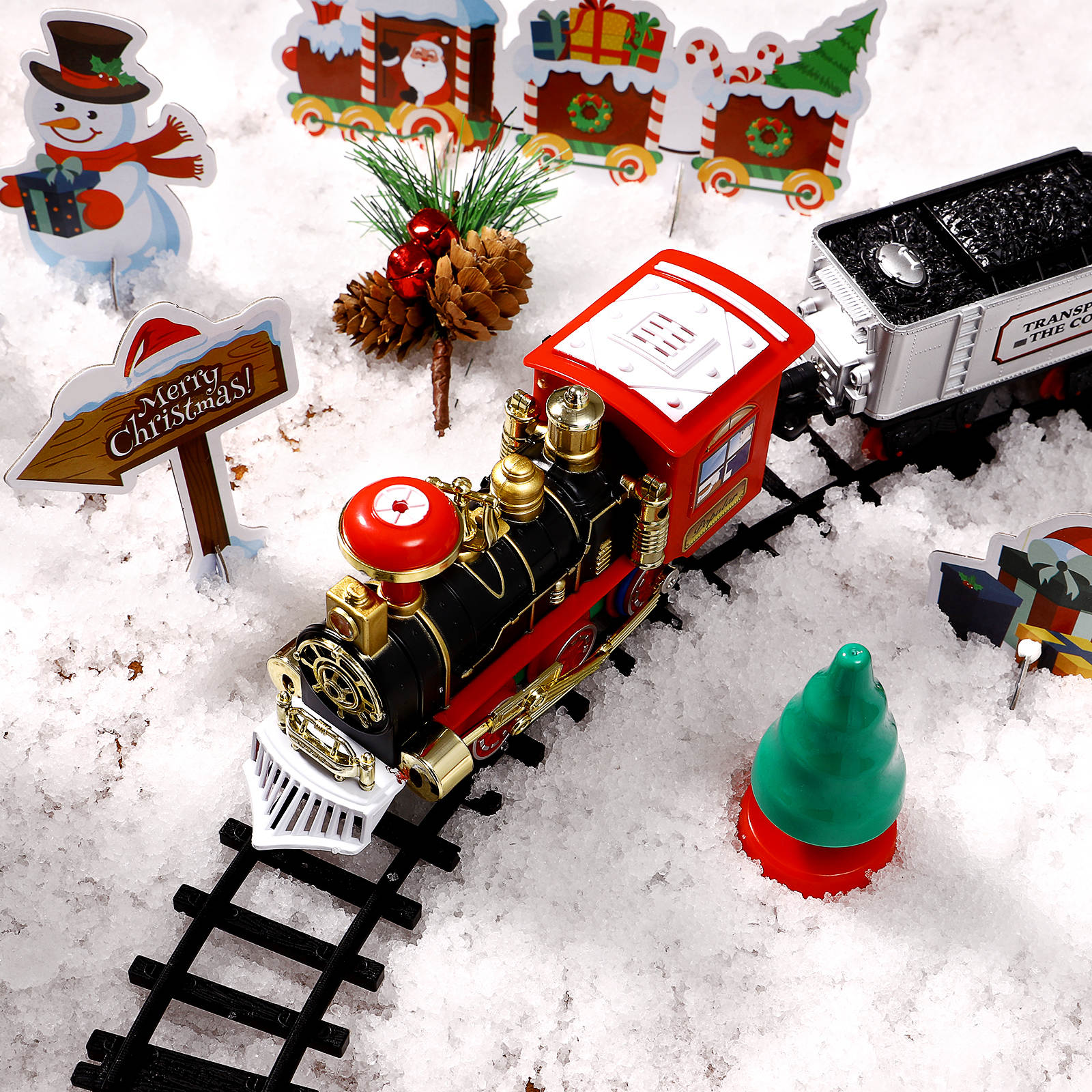 YEAHIBABY Christmas Railway Train Set Assorted Color Sound Light ...