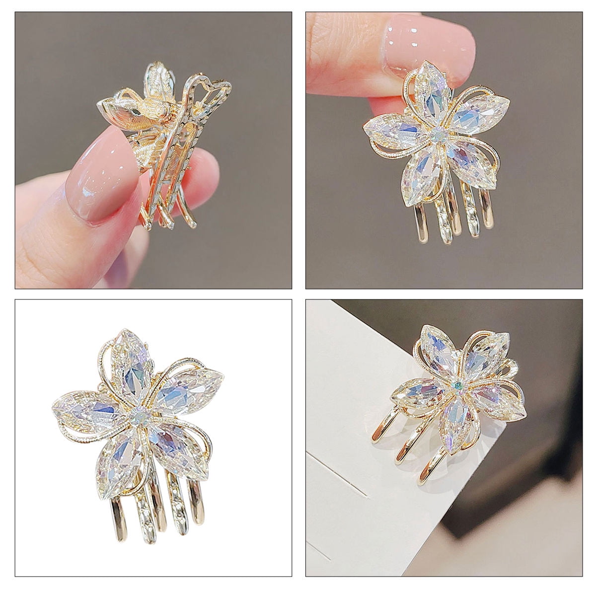 YEAHIBABY 3Pcs Hair Claw Clamp Golden Color Alloy with Elegant Crystal ...