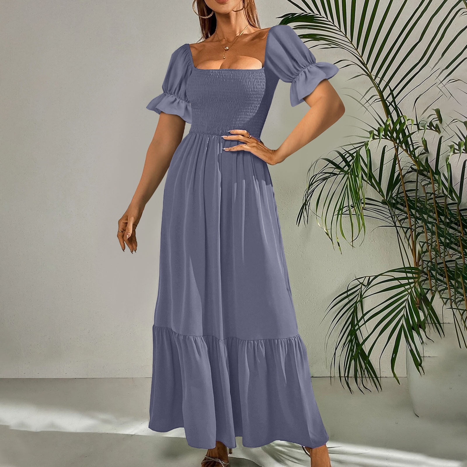 YEAHITCH Plus Size Party Dresses For Curvy Women Round Neck Women ...