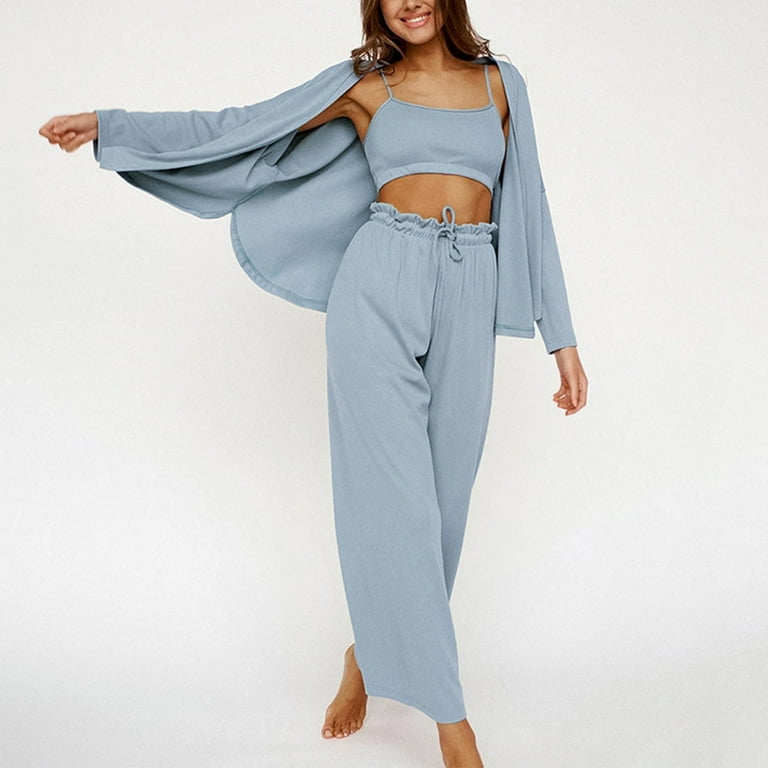YEAHITCH Stars Above Pajamas Women Casual Pajamas Blue Pullover Long Sleeve Printed Set