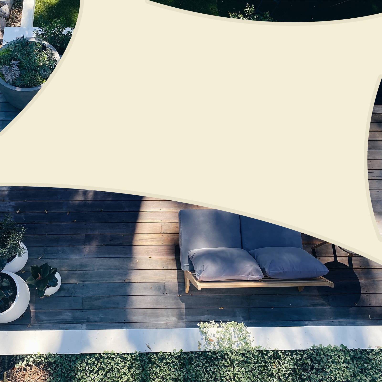 YEAHOME Rectangle Sun Shade Sail 10'x10' Waterproof Beige UV Block ...