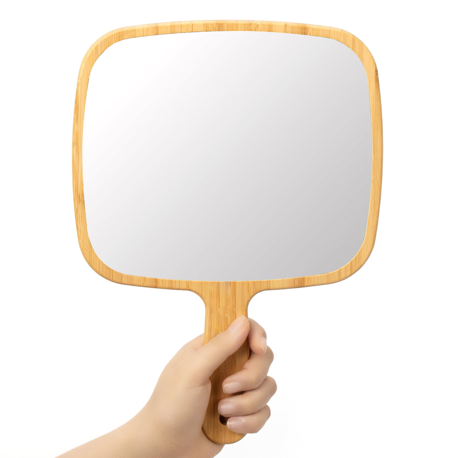YEAKE Hand Mirror,Extra Large Natural Bamboo Handheld Mirror with ...