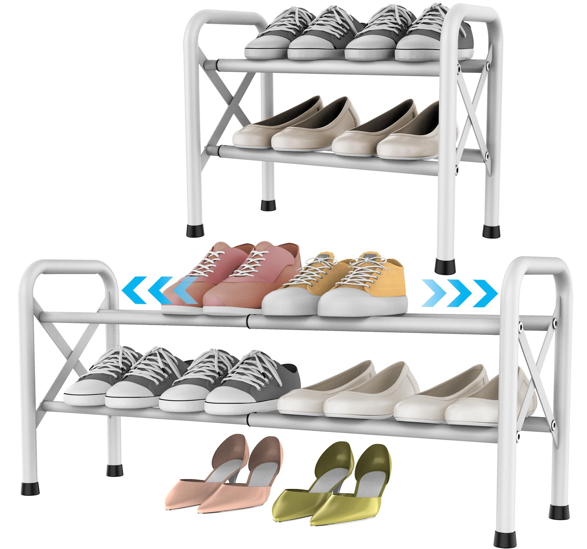 YEASHEIN 2-Tier Free Standing Shoe Racks, White Shoe Storage Rack ...