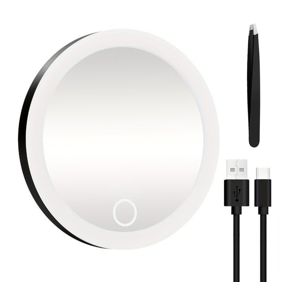 YEAUEME 10CM 30X Magnifying Mirror with Tweezers,Portable LED Makeup ...