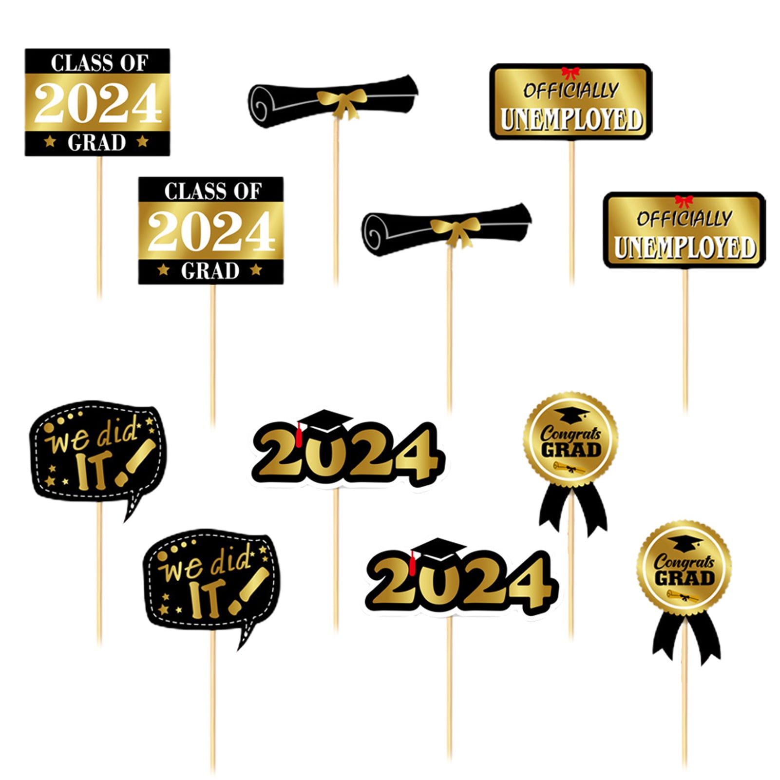 YEAUEME 12 Sheets Class of 2024 Graduation Yard Signs Cake Decoration ...