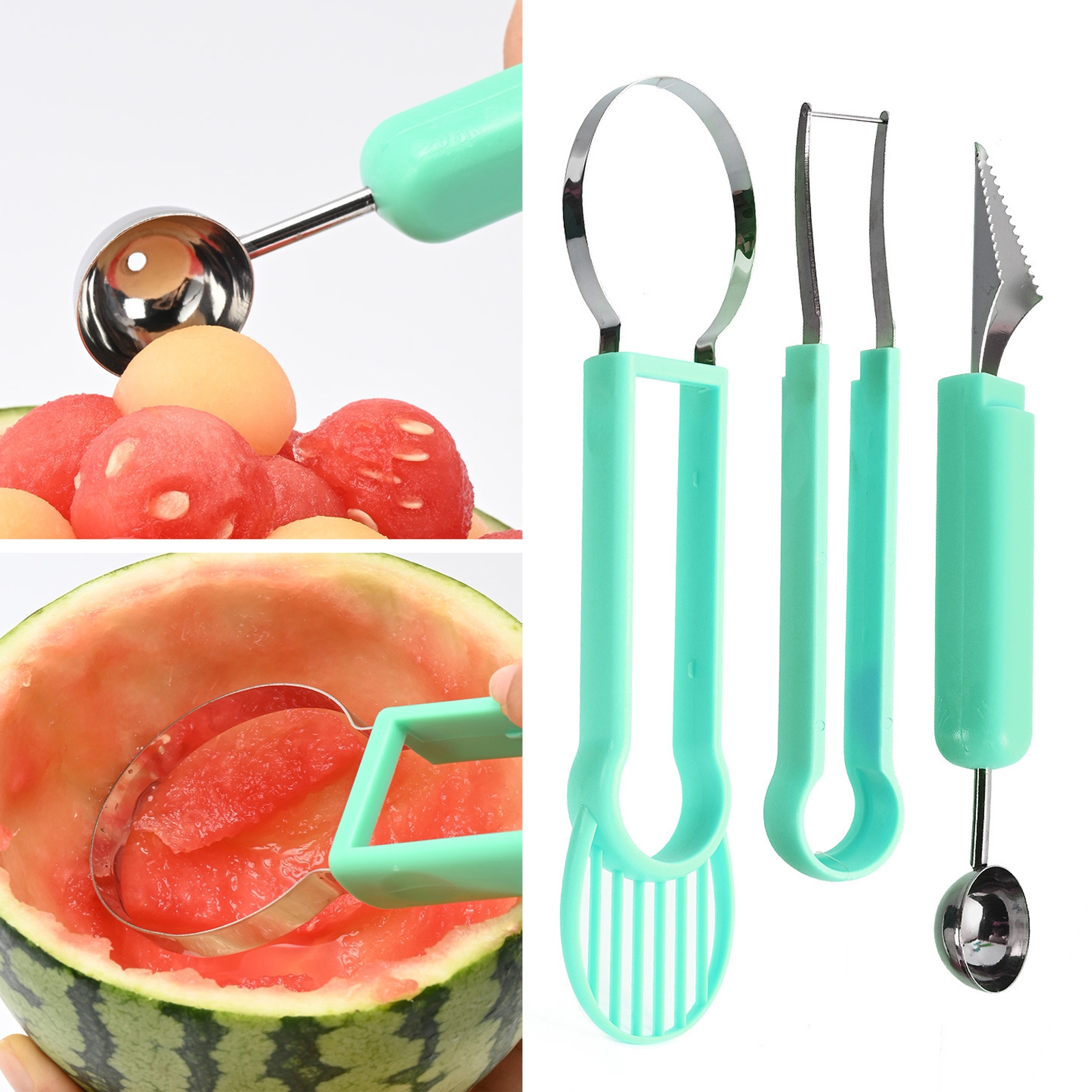 YEAUEME 3-In-1 Fruit Cutter Set,Stainless Steel Fruit Scoop Watermelon ...