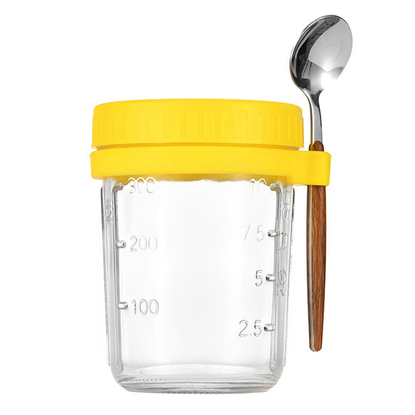 YEAUEME 350ML Overnight Oats Cup with Spoon And Lid Leakproof Glass ...