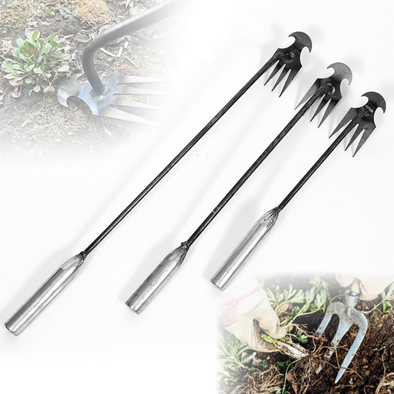 YEAUEME 3Pcs Uprooting Weeding Tools,Portable Garden Rake with Long ...