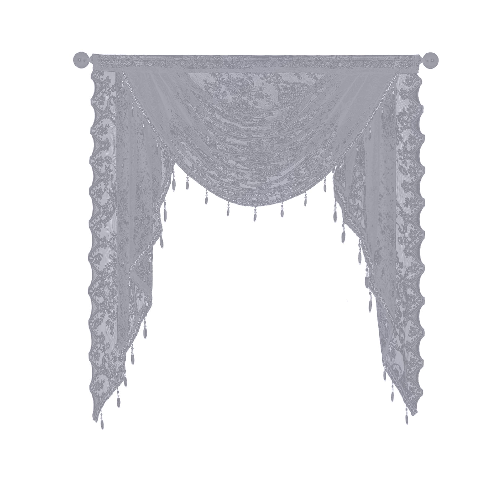 YEAUEME Black Beaded Lace Waterfall Valance Lightweight Breathable Easy ...