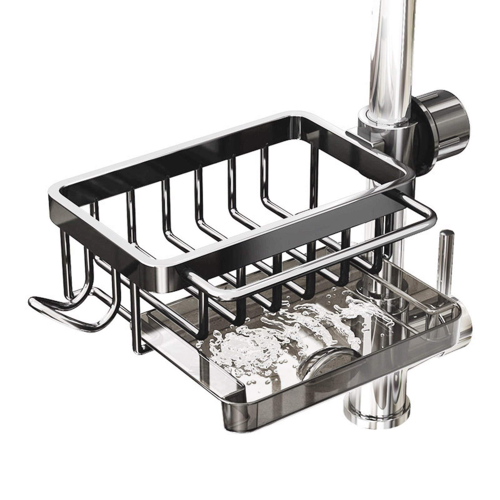YEAUEME Kitchen Sink Faucet Storage Rack Space-Saving Hook Design Dish ...