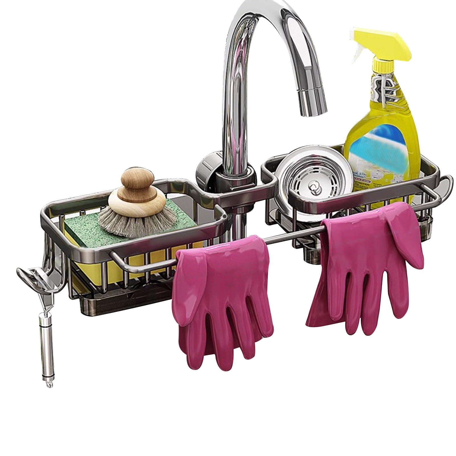 YEAUEME Kitchen Sink Faucet Storage Rack Space-Saving Hook Design Dish ...