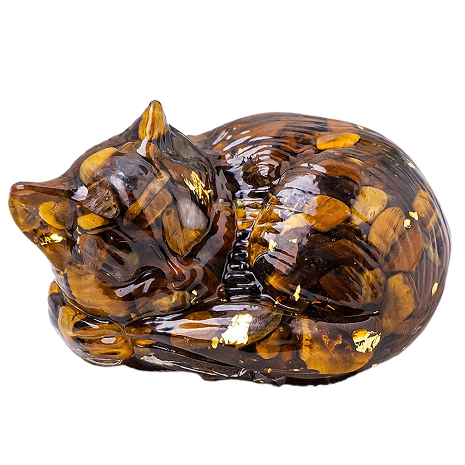 YEAUEME Natural Stone Sleeping Cat Figurine Positive Healing Energy ...