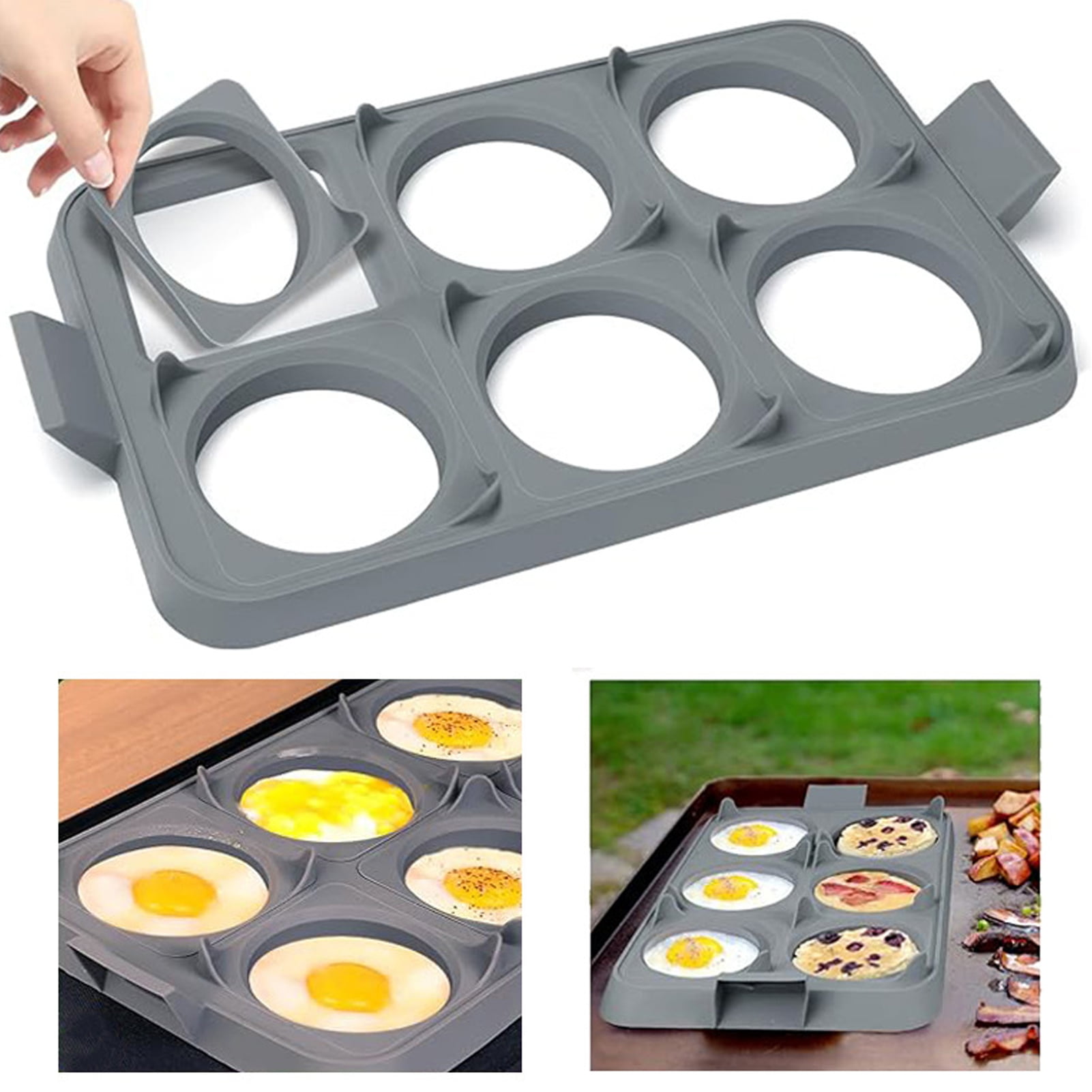 YEAUEME Set of 6 Griddle Egg Ring Tray,Silicone Non-Stick Removable ...
