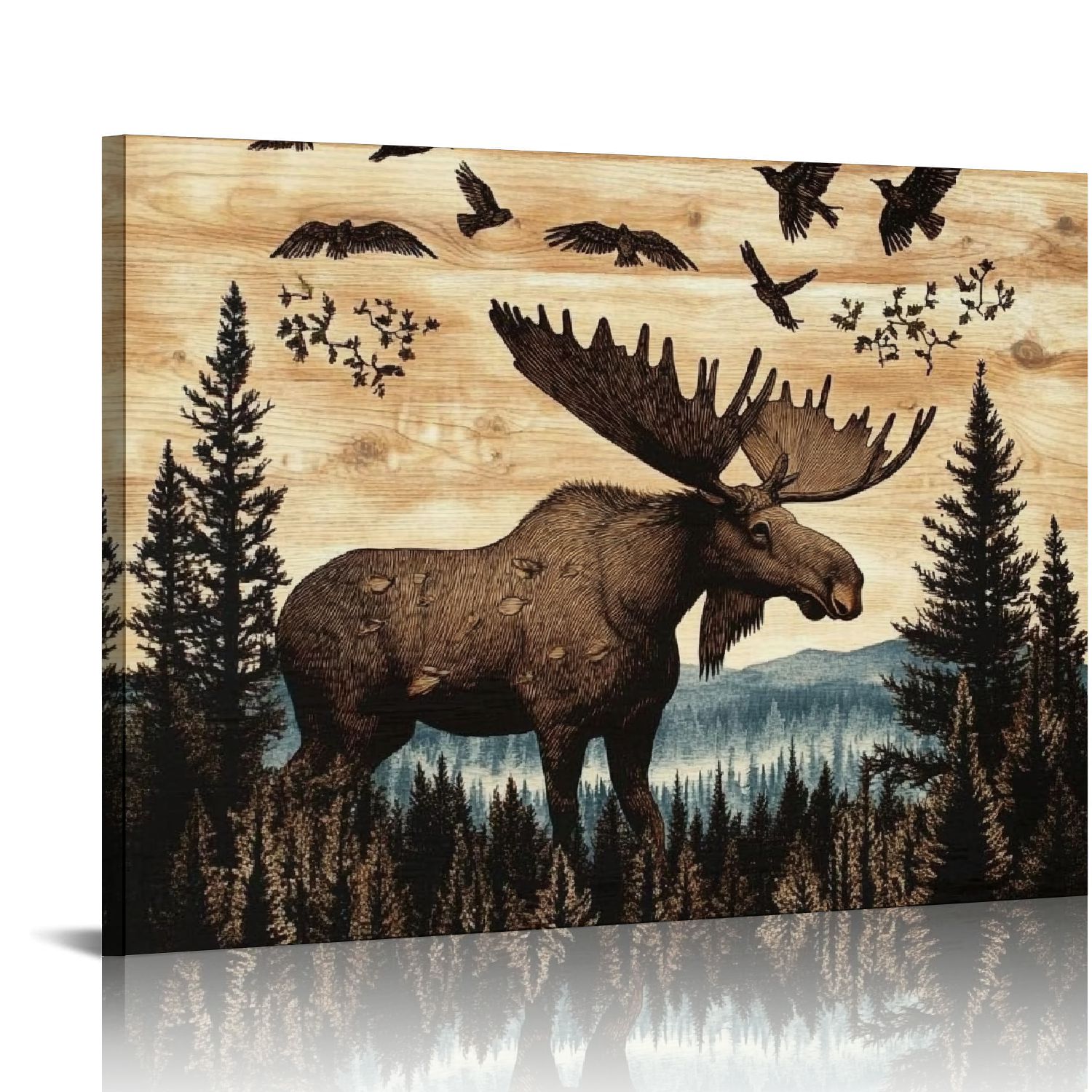 YECHA Bear Elk Moose Wall Pictures Forest Landscape Hunting Theme ...