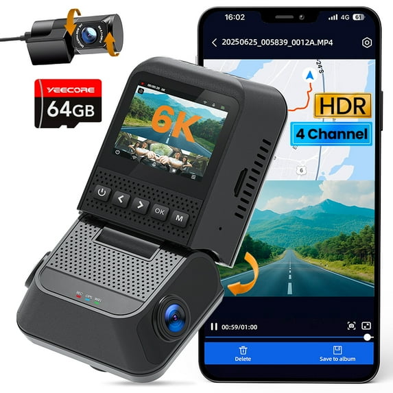 YEECORE 4 Channel Dash Cam 360° View, 6K+1K Front and Rear Inside, Left ...