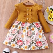 YEEDISON Toddler Girl Fall Clothes Floral Print Long Flying Sleeve Girls Dress Boho Kids Dresses ...