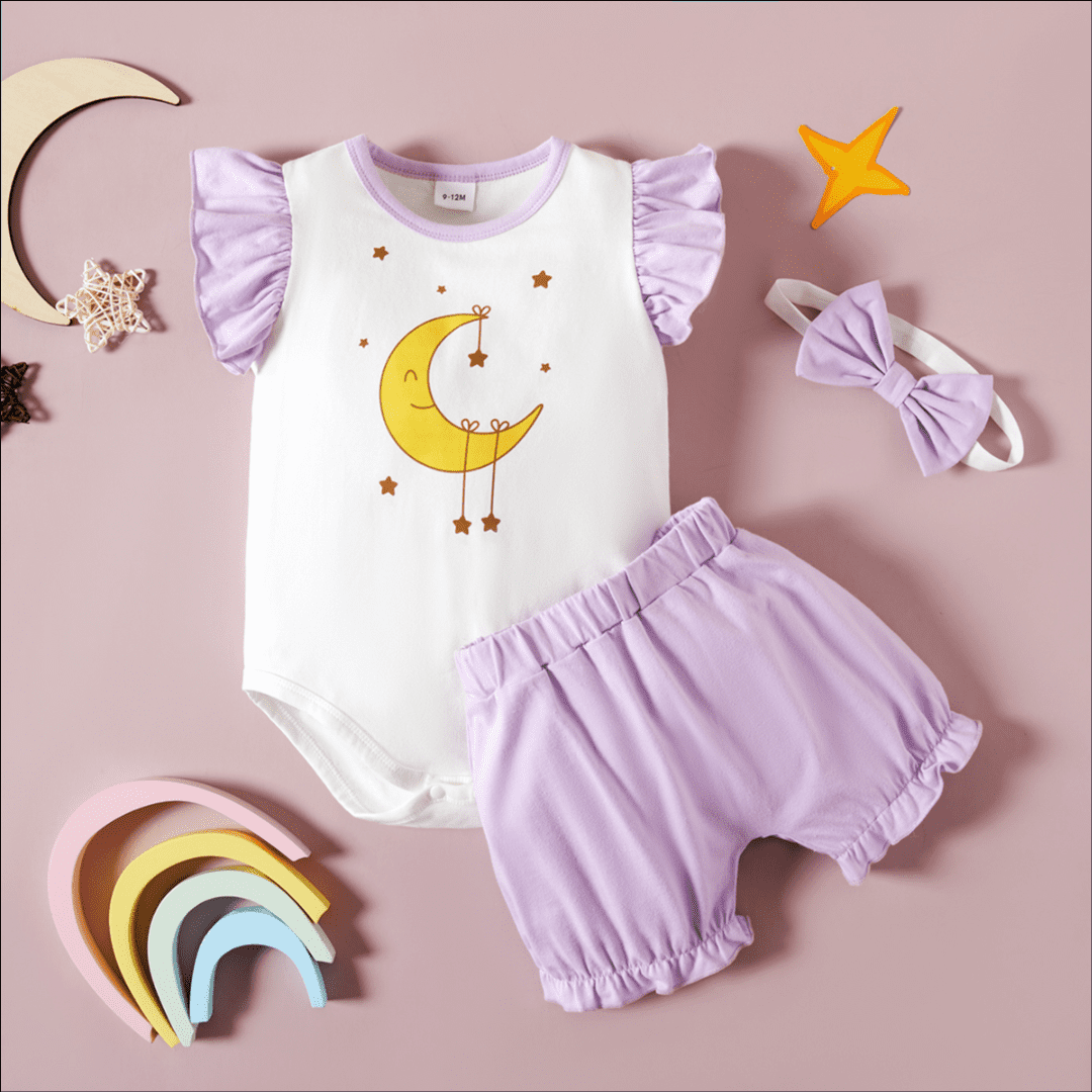 YEEDISON Summer Baby Girl Clothes Set Cotton Cartoon Moon Star Flying ...