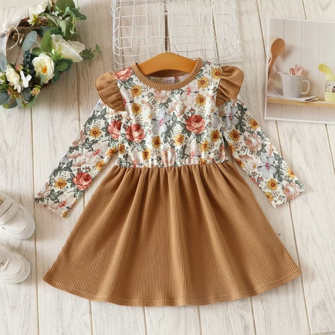 YEEDISON Toddler Girl Fall Clothes Floral Print Long Flying Sleeve Girls Dress Boho Kids Dresses ...