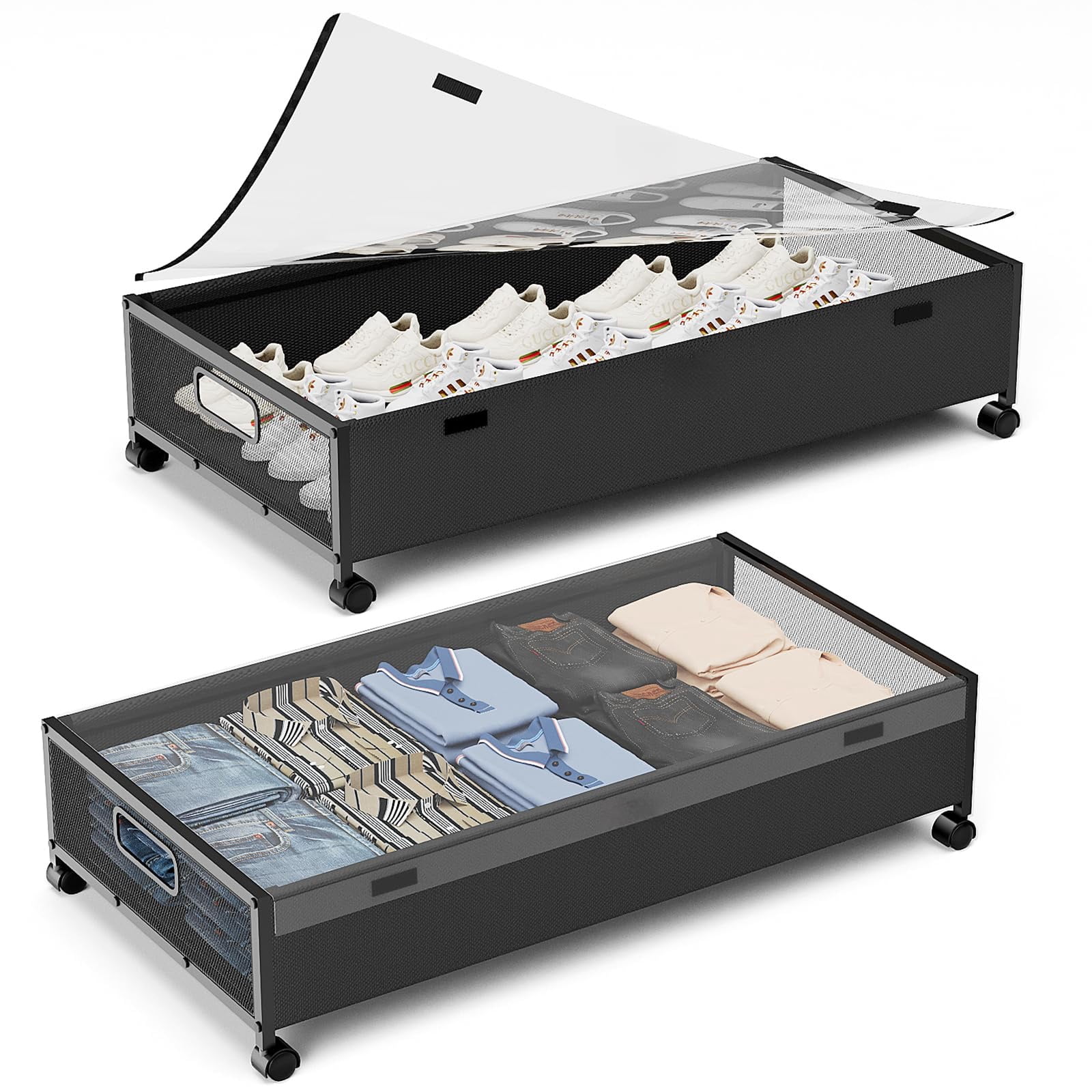 YEEFO Rolling Under Bed Storage Containers 30 x 16.5 x 7.3 in 2pk ...