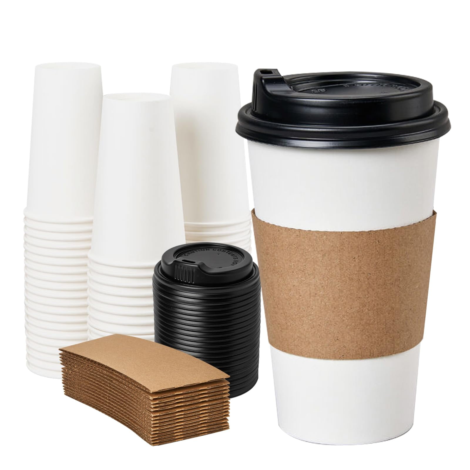 YEEHAW Coffee Cups 16 oz 50 Pack with Lids and Sleeves, Upgraded To Go Coffee Cups, Hot Paper ...