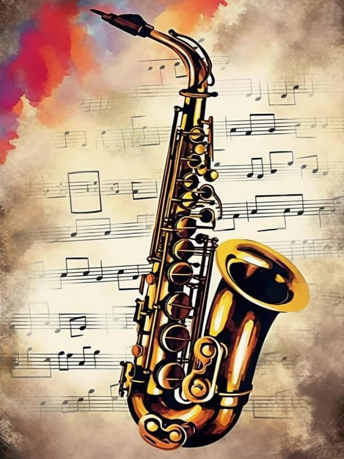YEEIFFD Diamond Art Painting Vintage Music Note Retro Musical Saxophone ...
