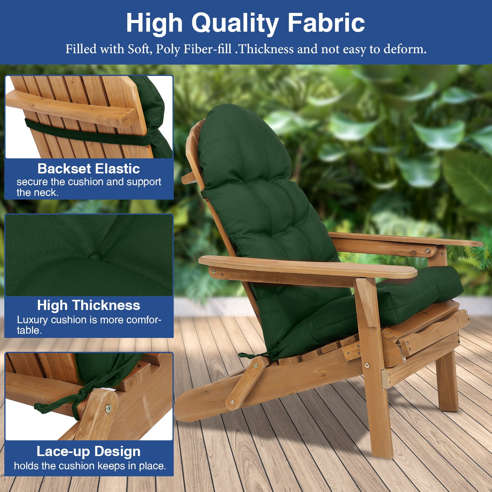 "YEERSWAG Adirondack 43x20"" Chair Cushion, Weather Resistant, Indoor ...