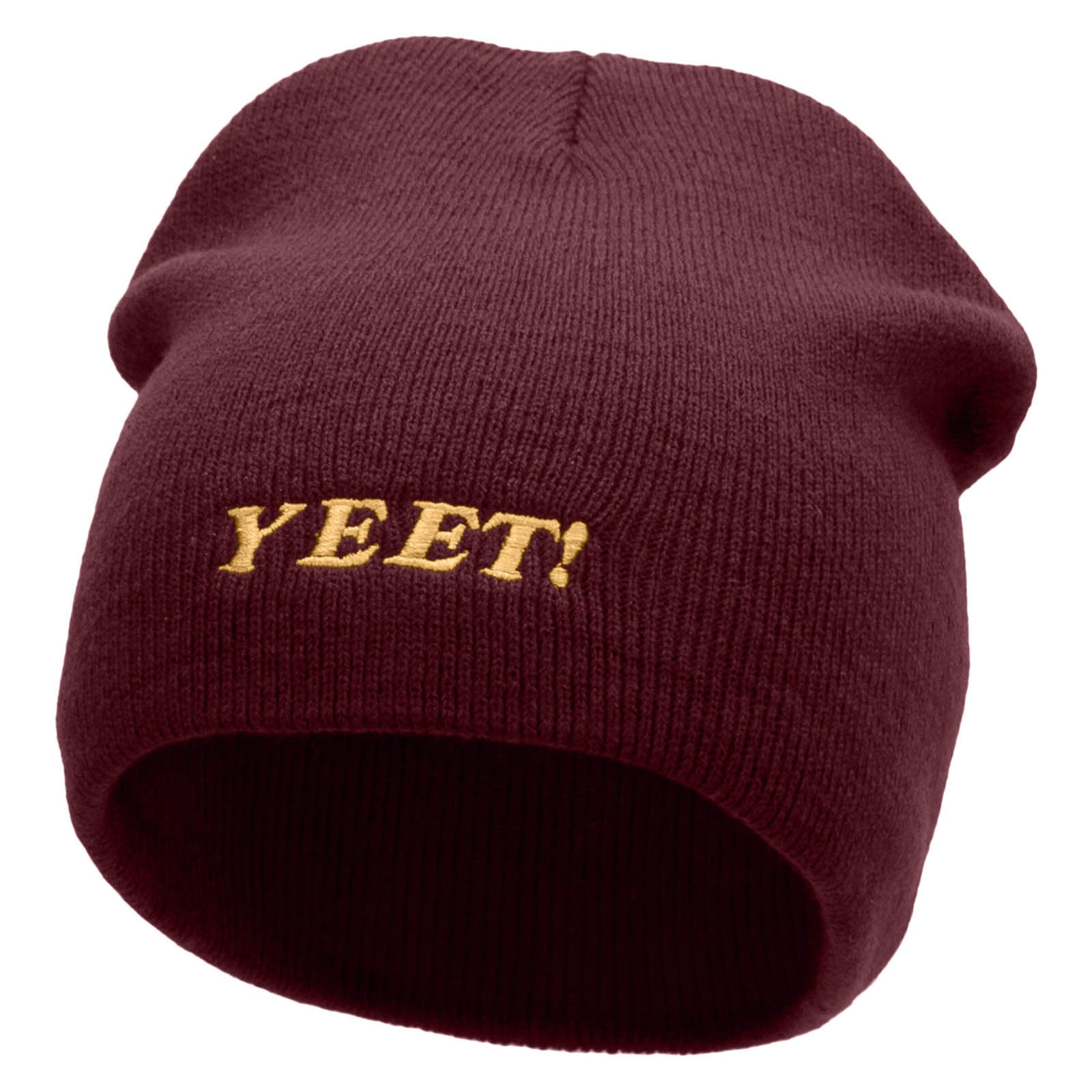 YEET Embroidered 8 Inch Acrylic Short Beanie - Maroon OSFM - Walmart ...