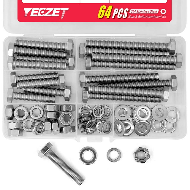 YEEZET 16Set M8 screws with washers 304 Stainless Steel Bolts and Nuts Flat & Lock Washers ...