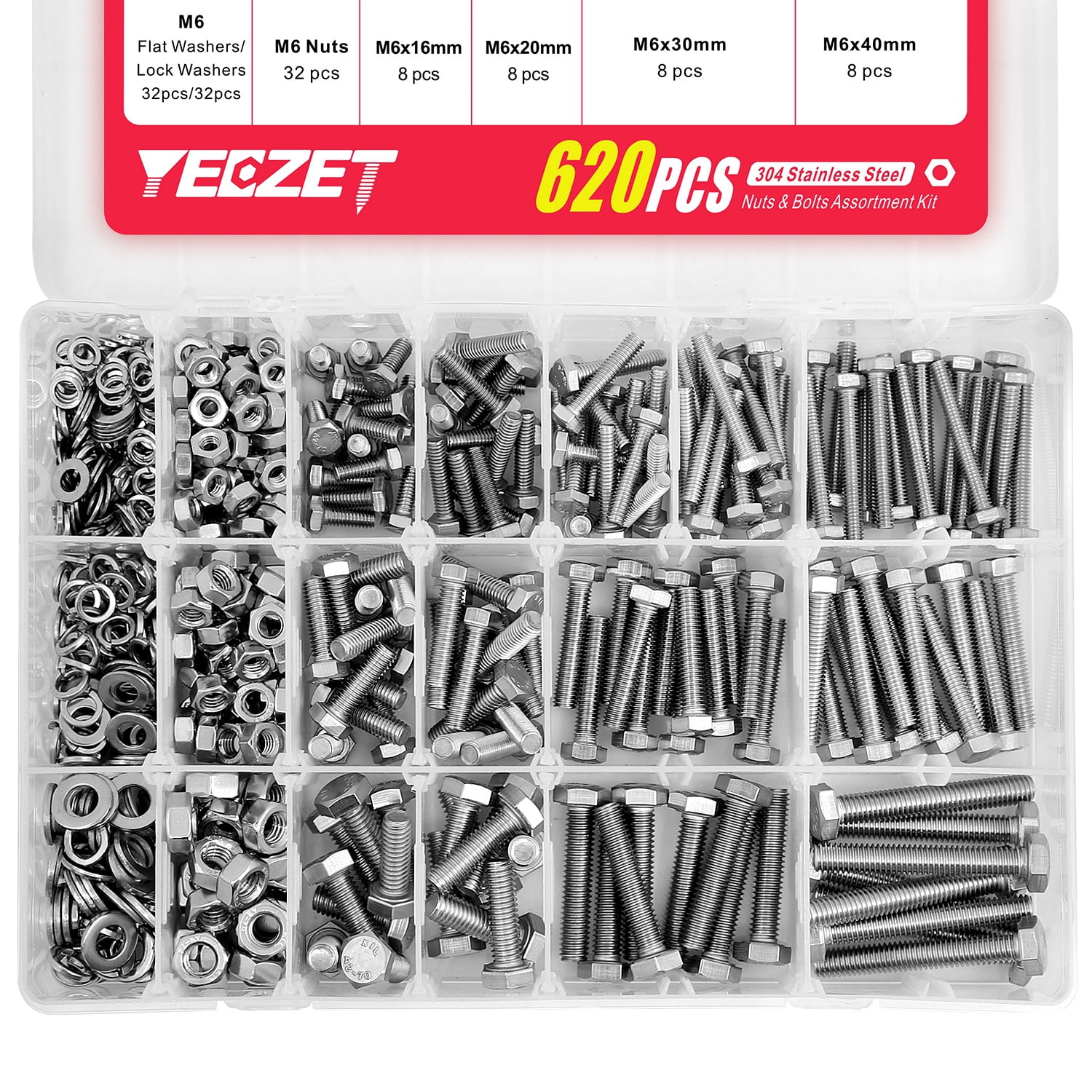 YEEZET 304 Stainless Steel Nut & Bolt Set, M4 M5 M6, 155 Pieces, Silver ...