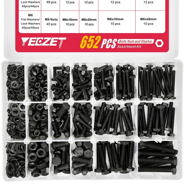 YEEZET 652PCS M4 M5 M6 Screws Heavy Duty Bolts and Nuts Assortment Kit Alloy Steel Grade 8.8 ...